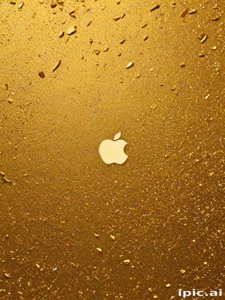 Golden Apple Logo Surrounded by Sparkling Water Droplets on Shiny ...