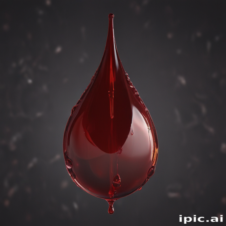 An Elegant Drop of Crimson Liquid Suspended in Mid-Air Against a Dark ...