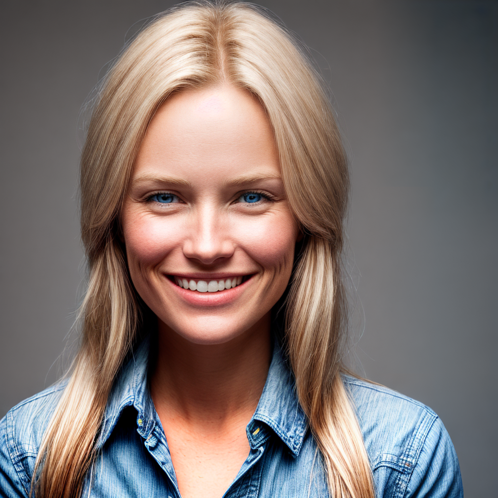 shy smiling Scandinavian female with blonde hair blue eyes full face ...
