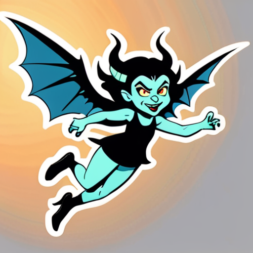 a cartoon-style demon girl flying