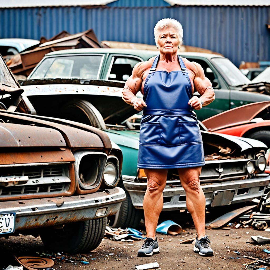 A very strong muscular elderly female very overweight bodybuilder in a ...