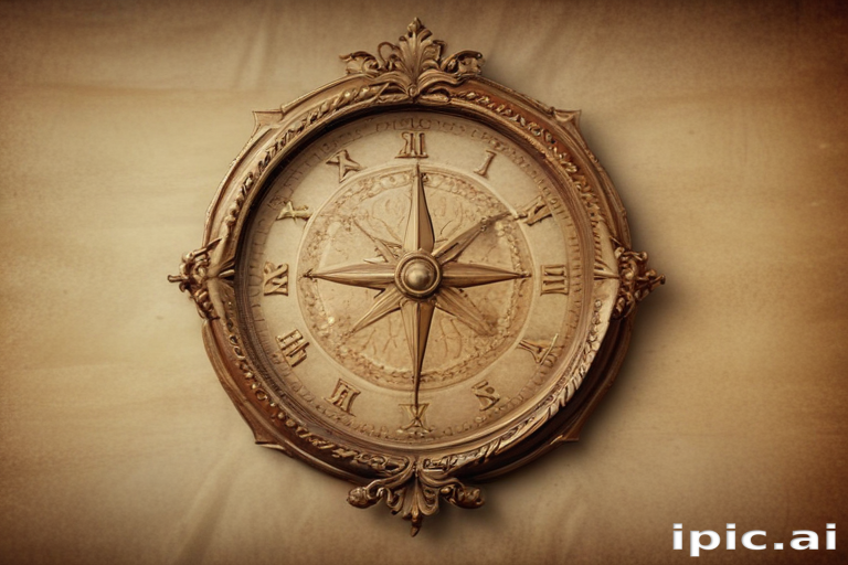 Ornate Vintage Compass Clock with Intricate Design and Roman Numerals
