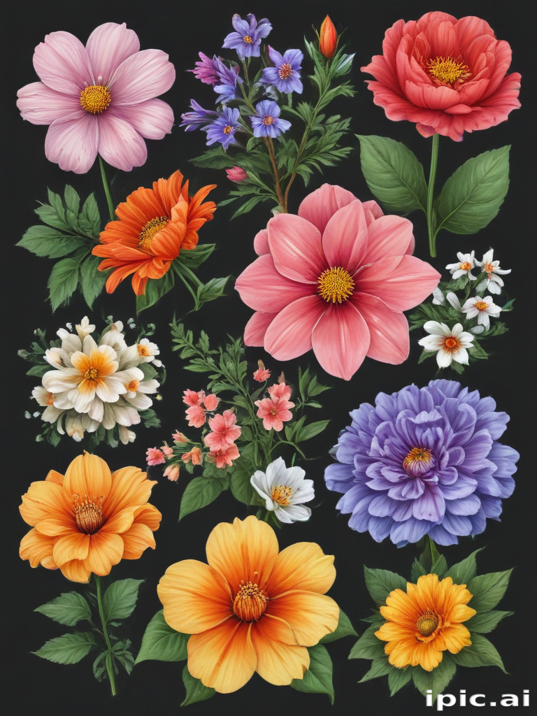 A Vibrant Collection of Beautiful Flowers in Various Colors and Types.