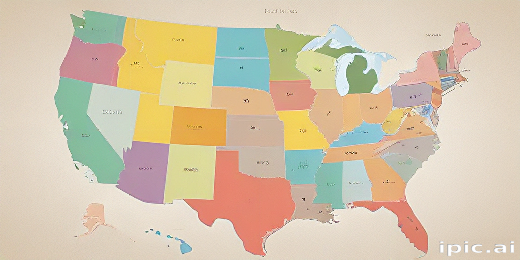 Colorful Illustrated Map of the United States with State Boundaries ...