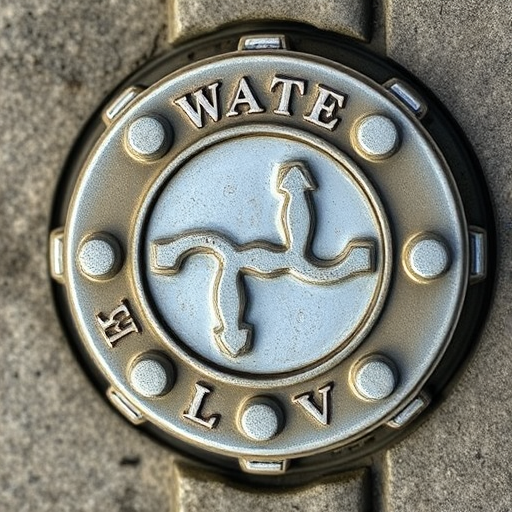 Water Utility Access Cover Featuring Directional Arrows and Engraved Text