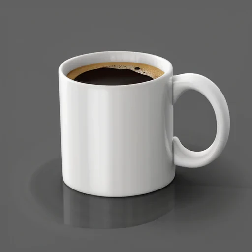 A Classic White Coffee Mug Filled with Rich, Dark Brewed Coffee.