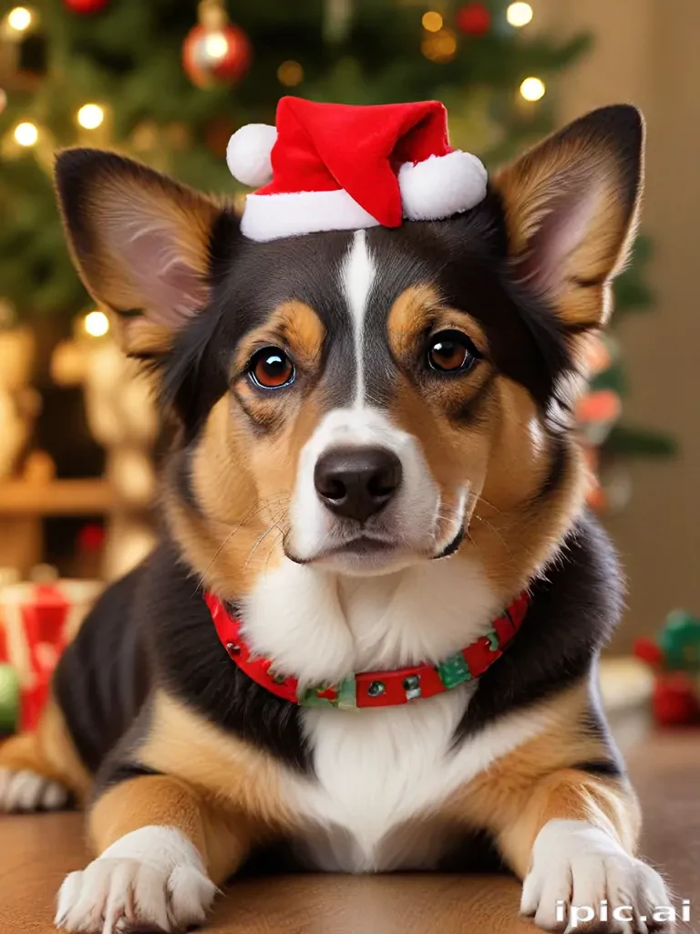 Festive Dog in Santa Hat Celebrating the Joy of Christmas Cheer