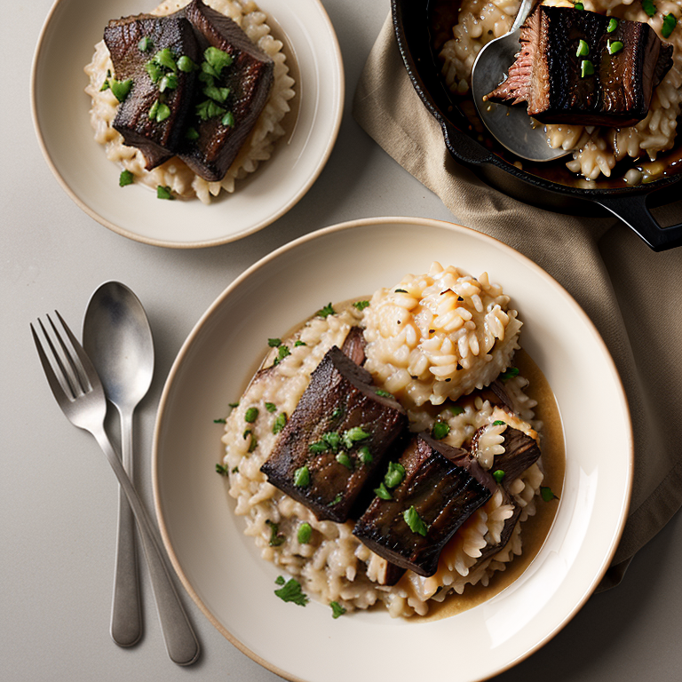 Deliciously Grilled Beef Short Ribs Served Over Creamy Risotto Dish