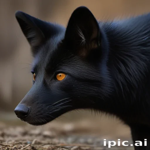 A Majestic Black Fox with Striking Orange Eyes in Nature's Embrace.