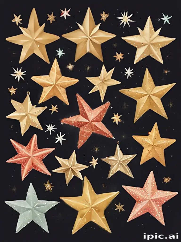 Colorful Collection of Various Decorative Stars Against a Dark Background