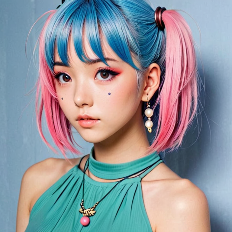 Anime Girl, Studio Ghibli, Pink Blaue Haare, kurze haare, Septum ...