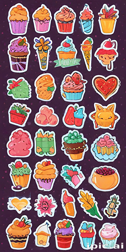 Colorful Collection of Cute Dessert Stickers Featuring Cupcakes, Ice ...