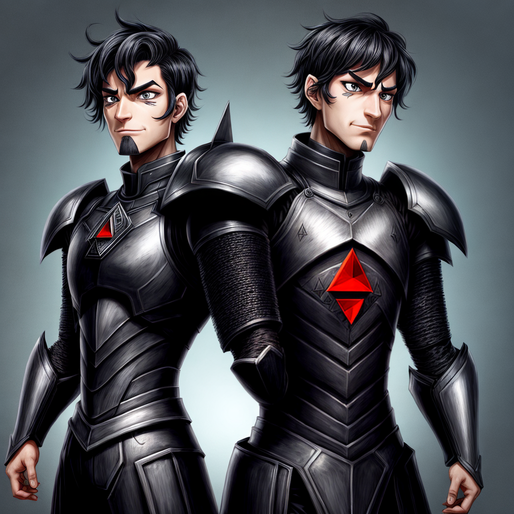 a man in armor with slanted eyes with a triangle tattoo as curly black ...