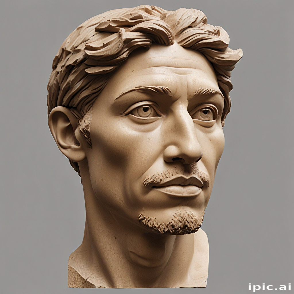 Detailed Sculpture of a Male Head with Realistic Facial Features and ...