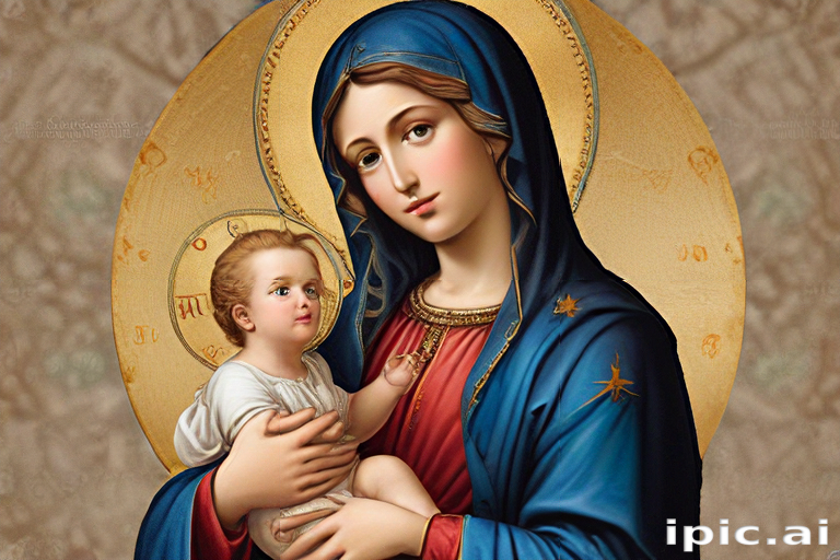 Traditional Depiction of the Virgin Mary Holding the Infant Jesus Tenderly