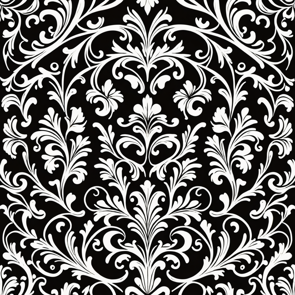 black and white baroque pattern transparent background