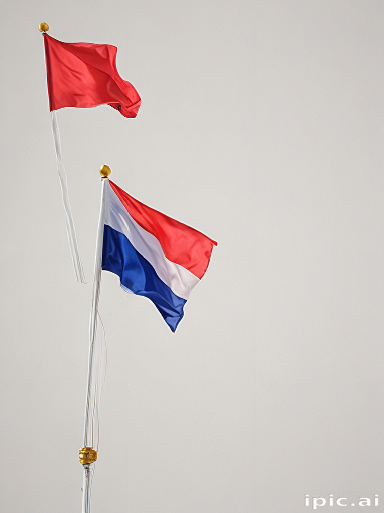 Two Flags Displayed Together: One Red and One Dutch Tri-Colored Flag