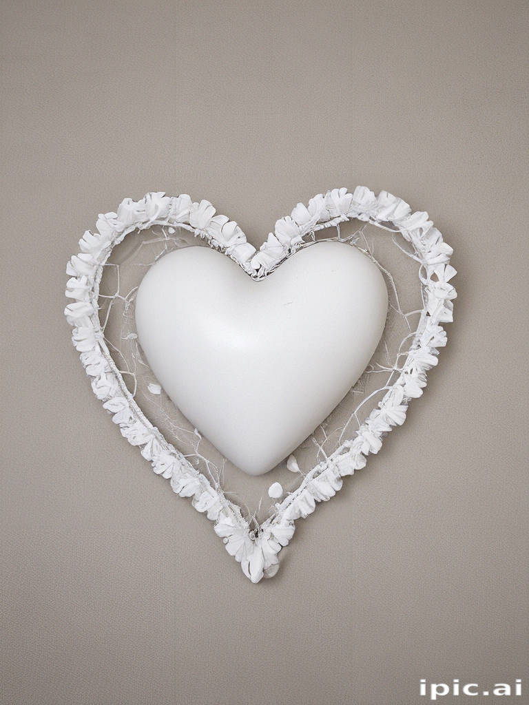 Elegant White Heart Decorated with Floral Lace on Soft Background