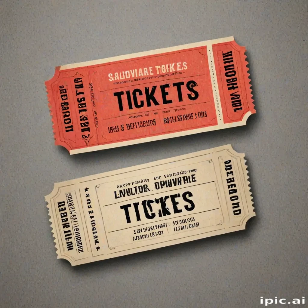 Vintage-Style Event Tickets Featuring Bold Text and Retro Design Elements