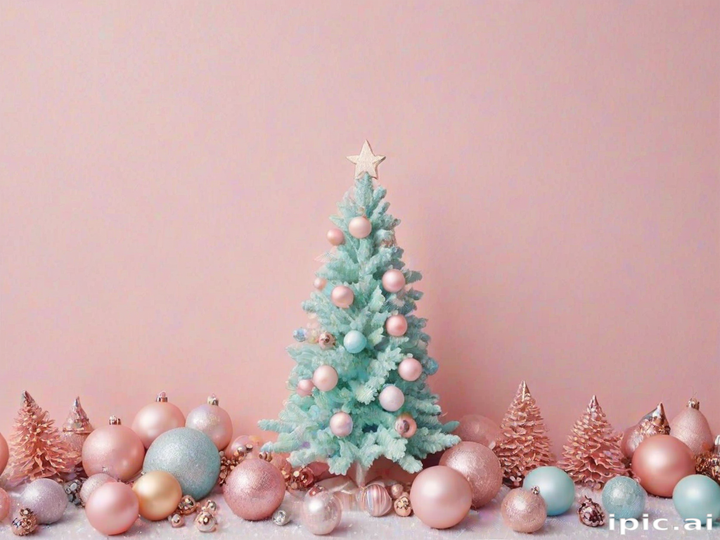 Festive Scene Featuring a Pastel Christmas Tree and Colorful Ornaments