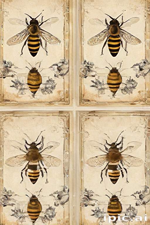 Artistic Illustration of Bees Displaying Their Unique Patterns and Features