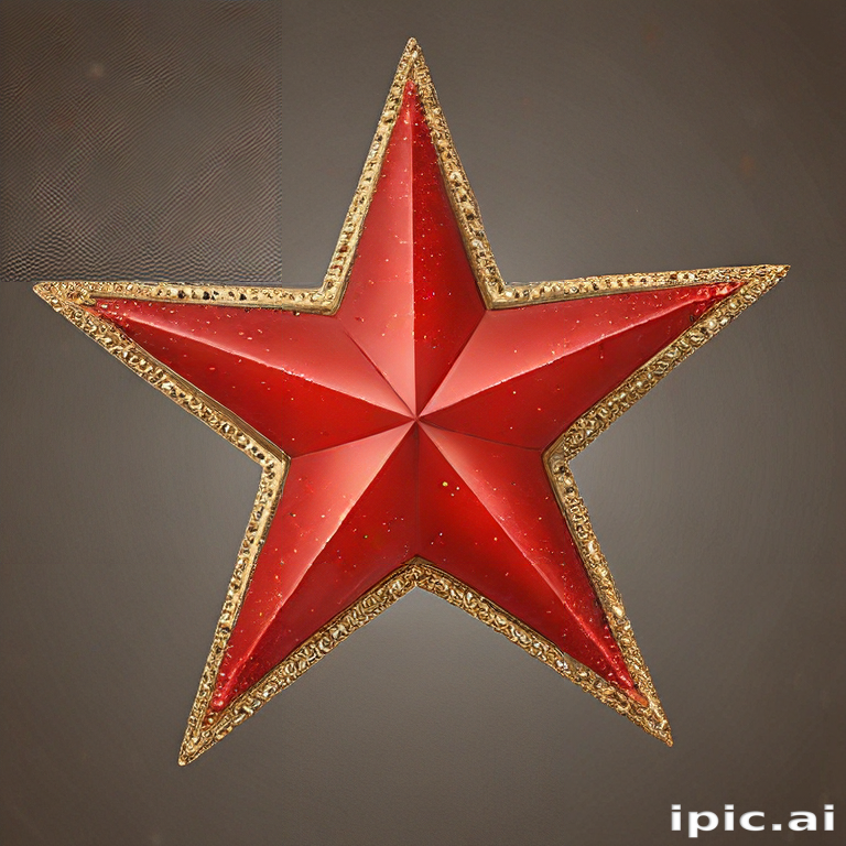 Vivid Red Star with Golden Edges Glimmering Against a Dark Background
