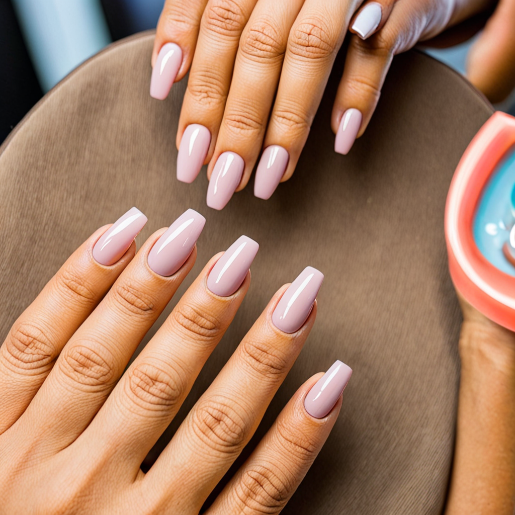 woman showing her nails in beauty salon