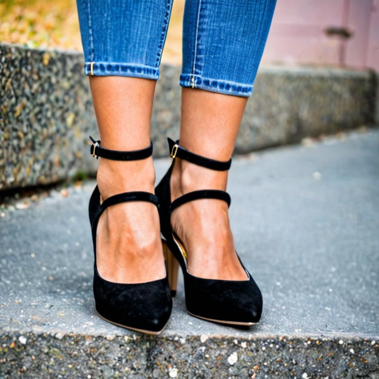 Pieds dans Escarpins hauts talons aiguilles cuir noir vus de face