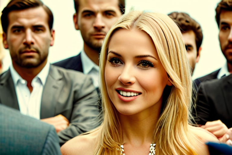 blonde woman surrounded by men