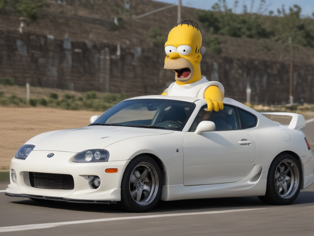homer simpson driving a toyota supra