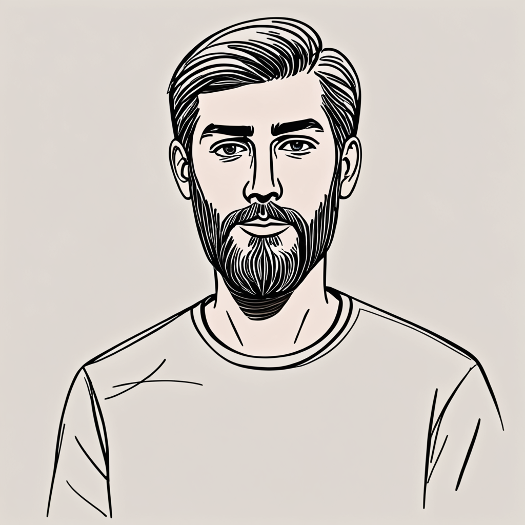 few strokes drawing of a tall man with short hair, long long beard ...