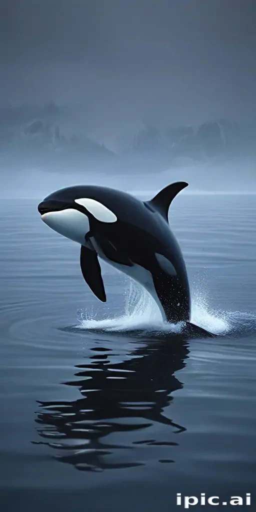 A Majestic Orca Whale Leaping Gracefully from the Serene Ocean Waters