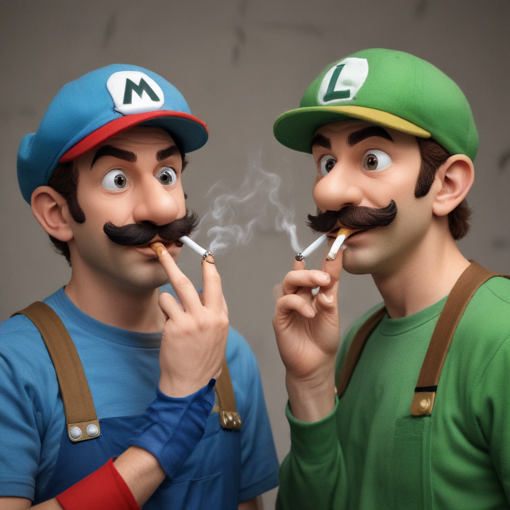 mario and luigi smoking cigarettes