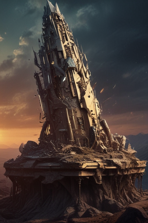 Futuristic Ruins: A Towering Structure Amidst a Dramatic Landscape at ...
