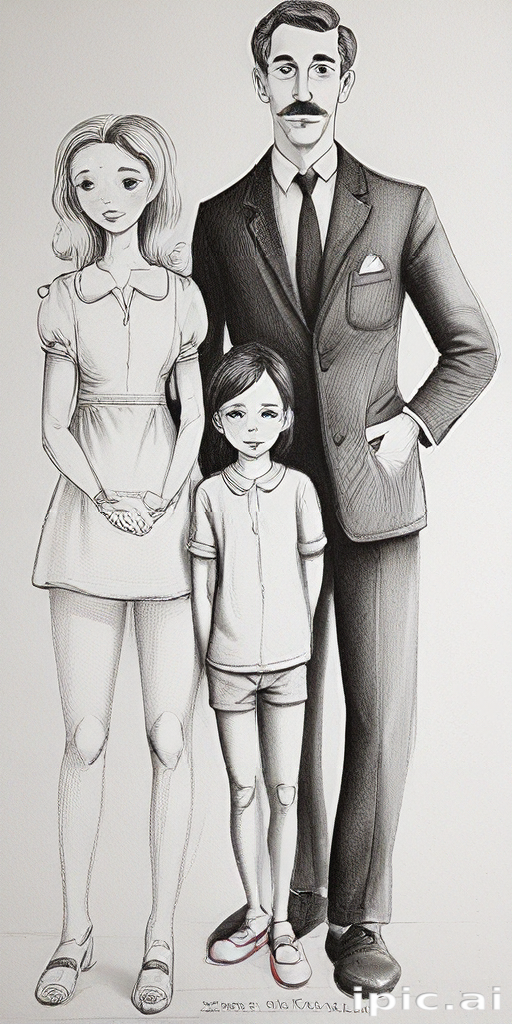 Stylized Family Portrait Featuring a Mother, Father, and Their Child