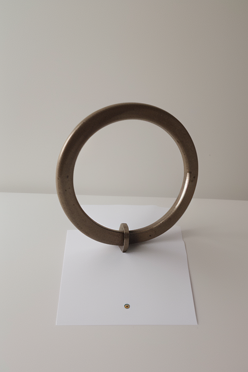 Abstract Sculpture of a Circular Metal Ring on a White Surface