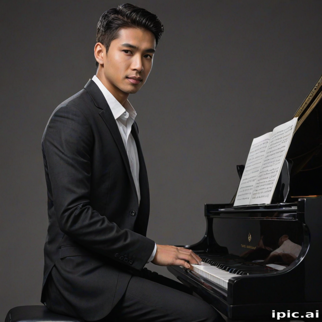 Elegant Pianist in Formal Attire Playing Melodies on a Grand Piano
