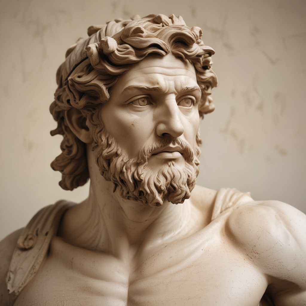 Intricate Sculpture of a Strong Man with a Powerful Expression and Beard
