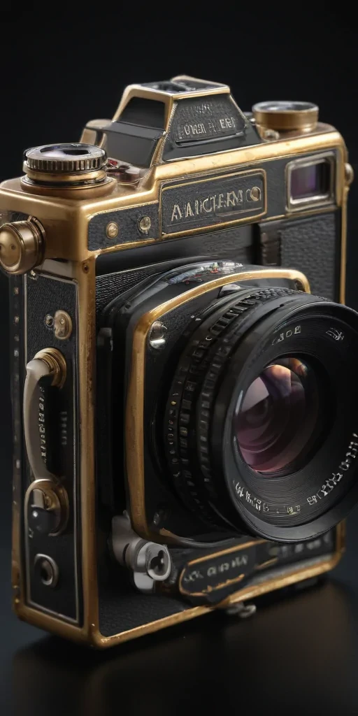 Vintage Camera with Intricate Gold Detailing and Classic Design Elements