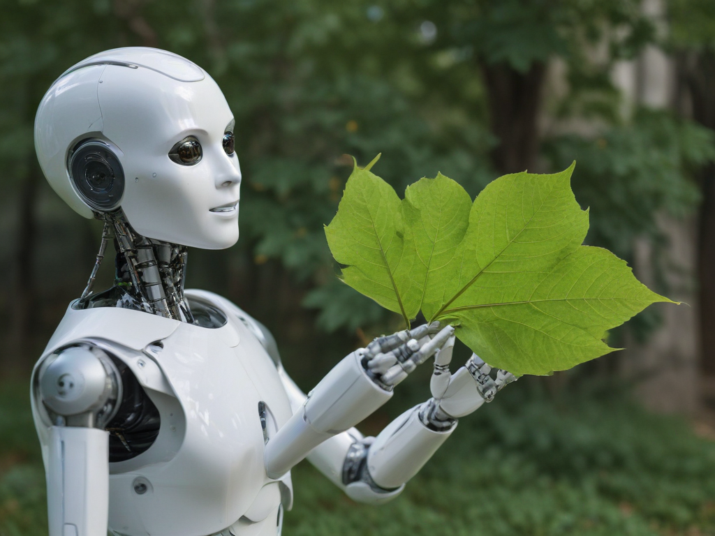 AI robot holding a leaf