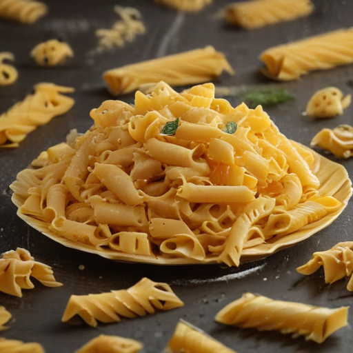 A Deliciously Piled Plate of Pasta Surrounded by Twisted Noodle Shapes.