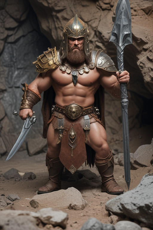 long-bearded barbarian fantasy dwarf gladiator in hoplite armor with ...