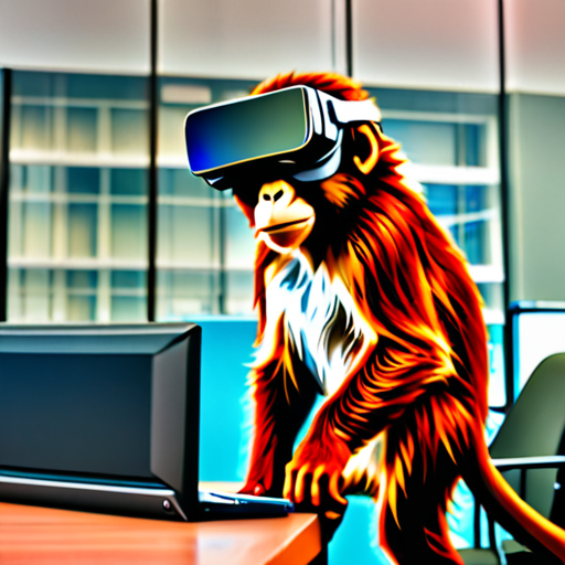 red monkey with a vr headset on,