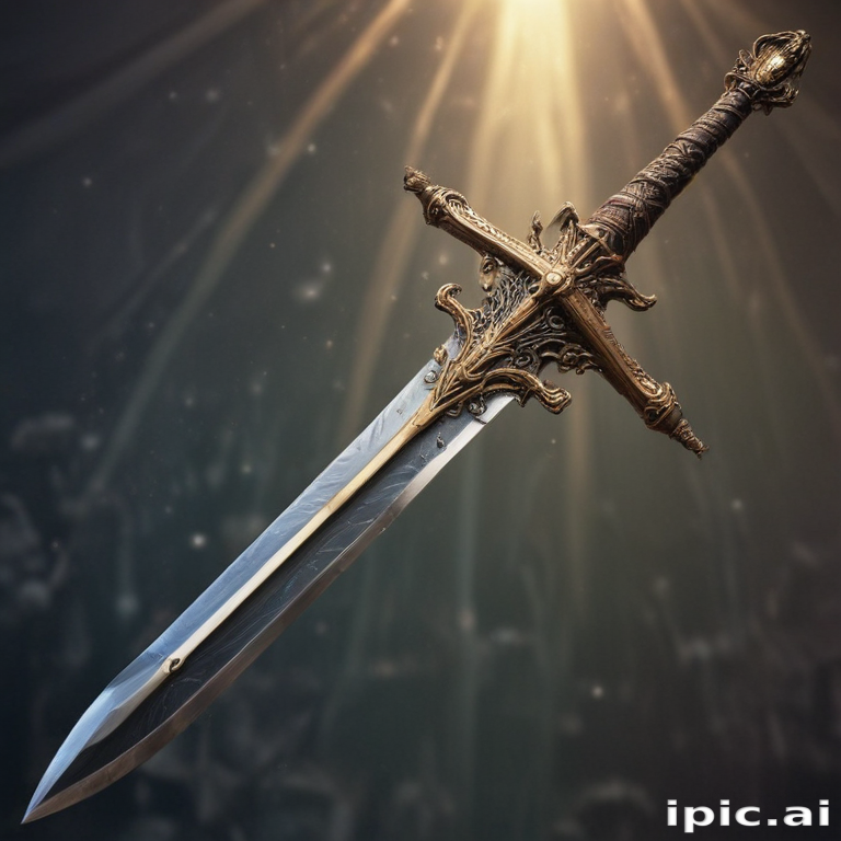 Exquisite Ornate Sword Glimmering Under a Mystical Light Background