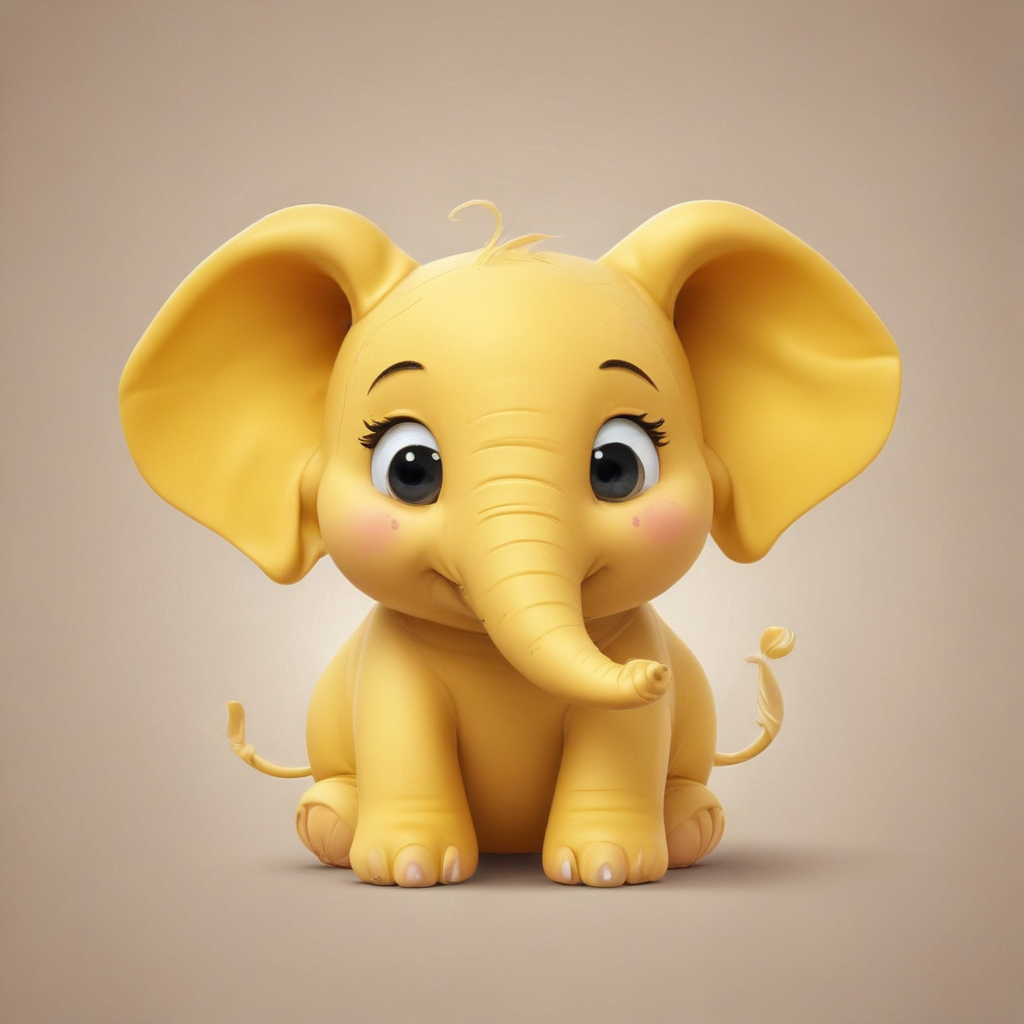 Cute yellow cartoon elephant with macaroni ears