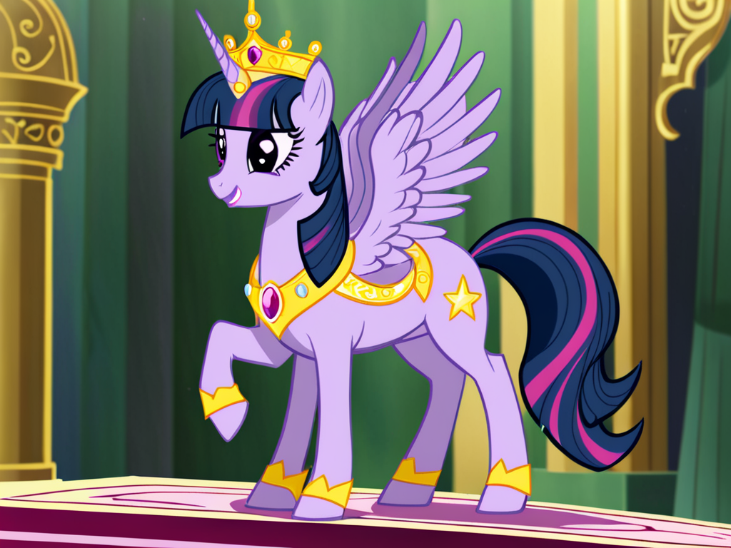 mlp pony alicorn twilight sparkel princess siting on the throne