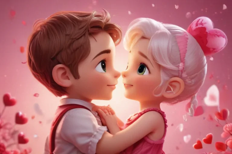 Two Charming Animated Characters Sharing a Sweet Moment of Affection in ...