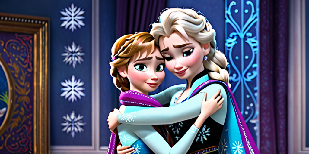 Anna and Elsa frozen in saree together hugs look Disney 3D hugs long ...