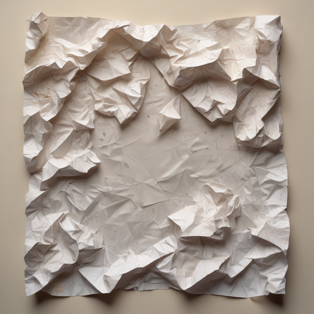 Crumbled White Paper Artwork Showcasing Texture and Intricate Crease ...