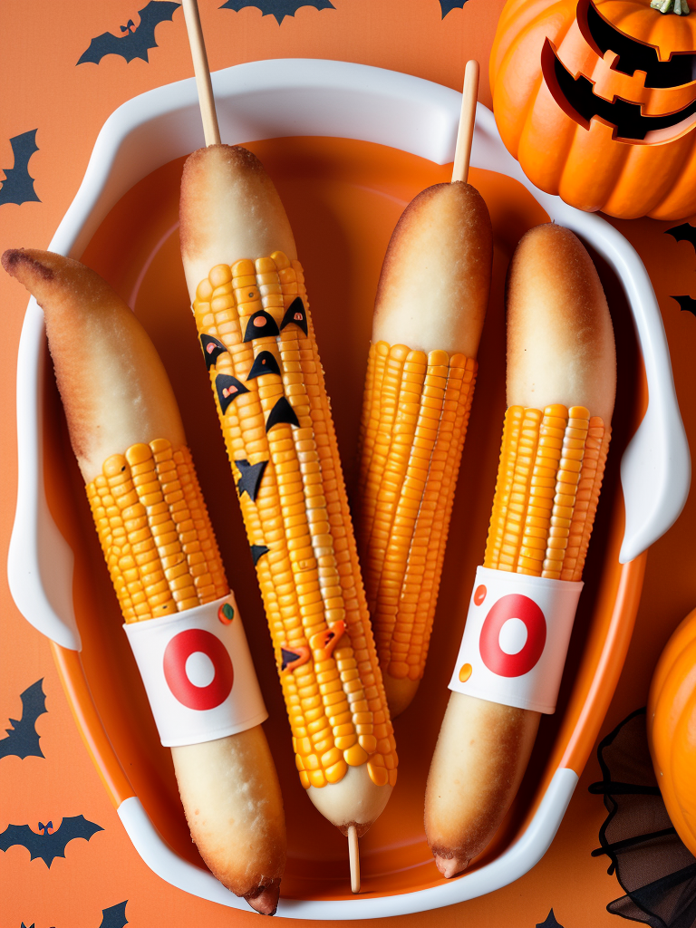 Festive Halloween Corn Dogs Decorated with Spooky Designs and Colors